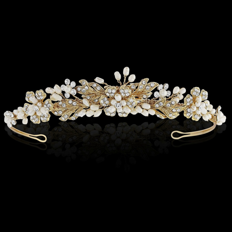 Bethany Crystal Luxe Tiara - 14K Gold Plated- 8 - Sassb | Athena Bridal ...