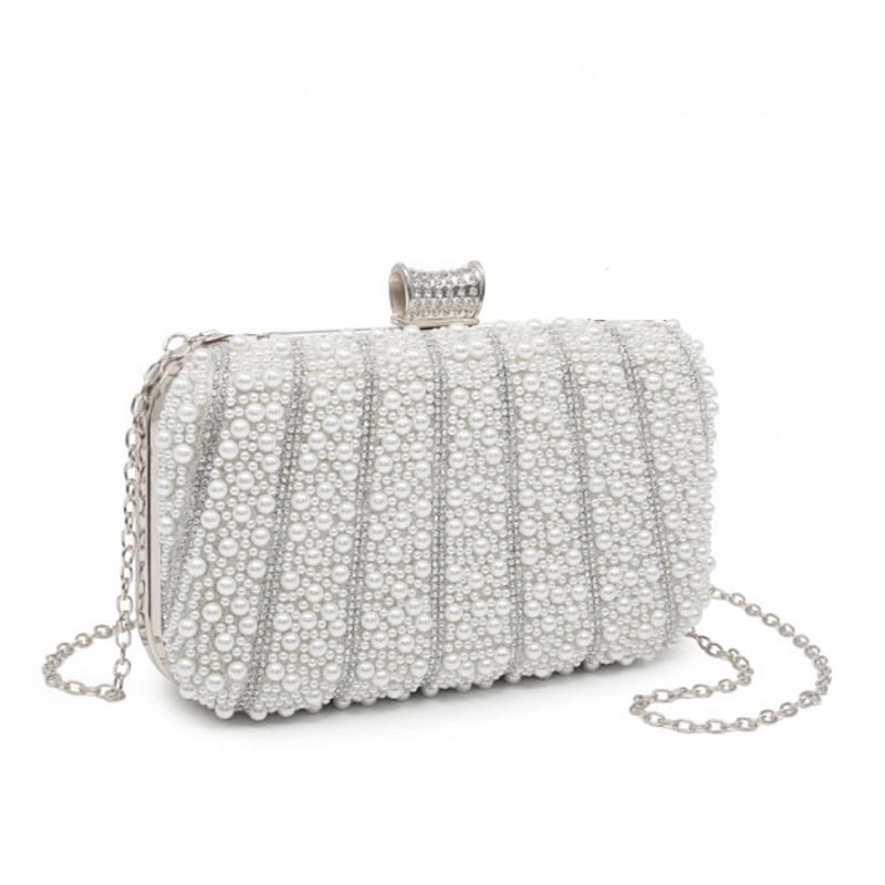 Athena Collection - Chic Pearl Clutch Bag - Silver | Athena Bridal ...