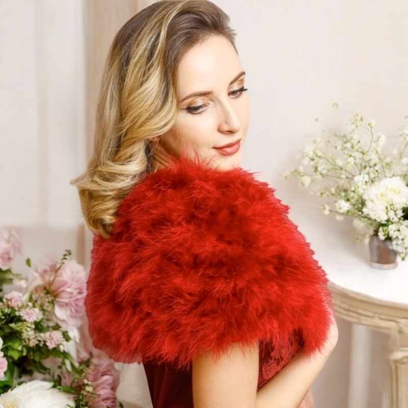 Vintage Inspired Marabou Feather Stole - Red (Sg1) | Athena Bridal ...