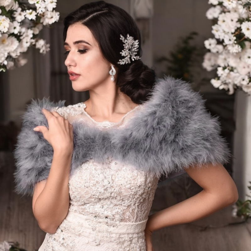 Vintage Inspired Marabou Feather Stole - Grey (Sg1) | Athena Bridal ...